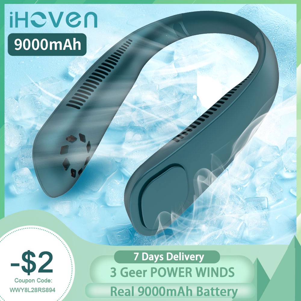 iHoven Mini Neck Fan 9000mAh Portable Bladeless Fan Rechargeable ...