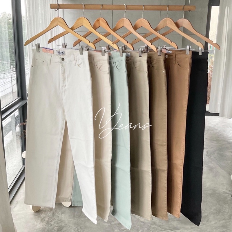 V-JEANSป้ายX Xกางเกงยีนส์เอวสูง ยีนส์ กางเกงยีนส์ทรงกระบอก - vjeans - ThaiPick