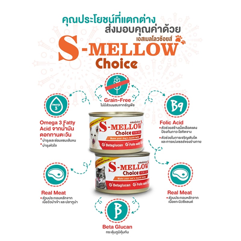 S-Mellow Choice เอสเมลโลวช้อยส์ อาหารสำหรับแมวพักฟื้น แมวป่วย สุนัขป่วย ขนาด 160 กรัม ...