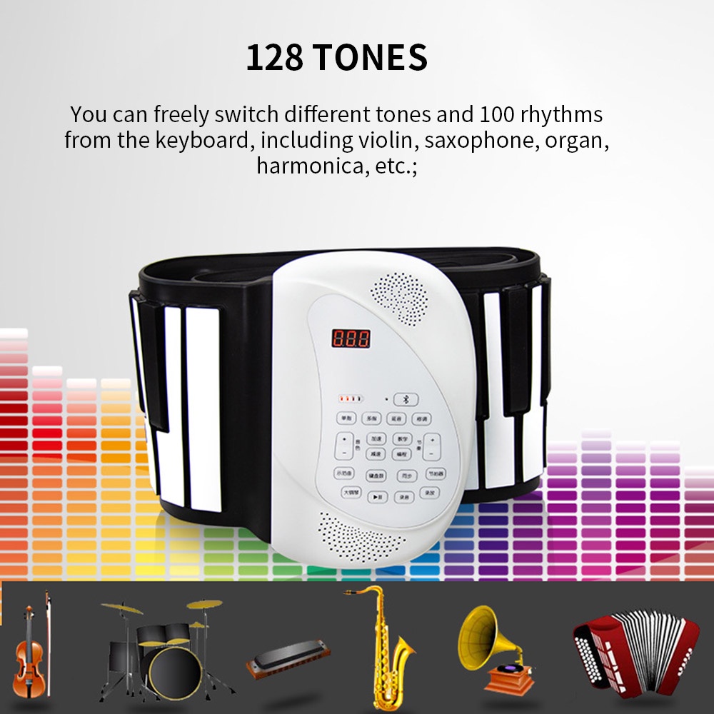 B88 Keys Roll Up Piano Digital Piano Flexible Silicone Folding Silicone ...
