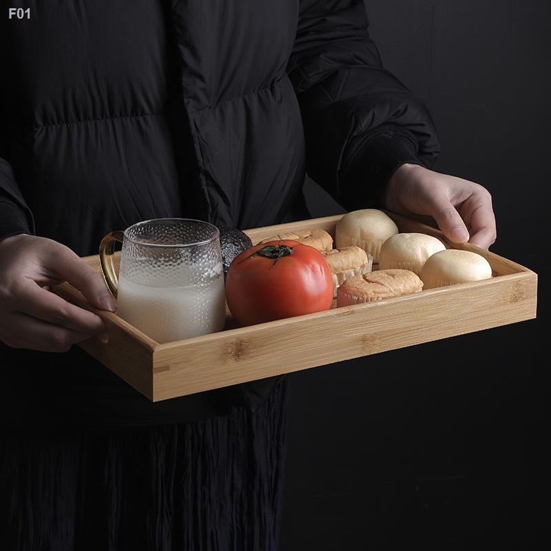 codBamboo Fruit Tea Tray Rectangle Wood Tray Tableware Food Dessert ...