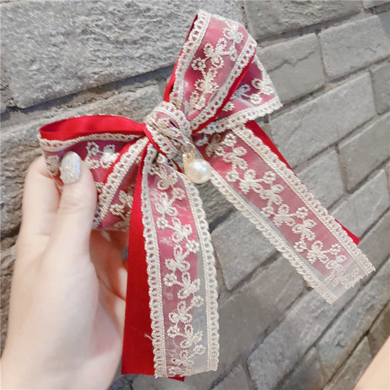 ( Women Korean Ins Style ) กิ๊บติดผมโบว์ลายลูกไม้สําหรับผู้หญิง ...