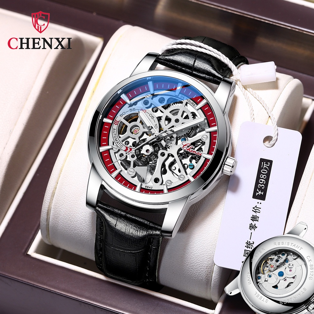 Chenxi CHENXI พร้อมส่ง นาฬิกาข้อมืออัตโนมัติ สายหนังวัวแท้ กันน้ํา สําหรับผู้ชาย - 3sthailand.th ...