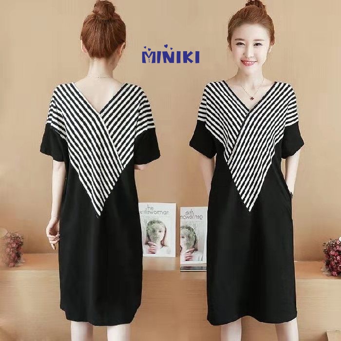 L-4XLชุดคลุมท้องผ้าฝ้ายพลัสไซส์ลายลำลองเกาหลีคอวีแขนสั้นชุดสตรีมีครรภ์ MINIKI - bfa0gt9br9 ...