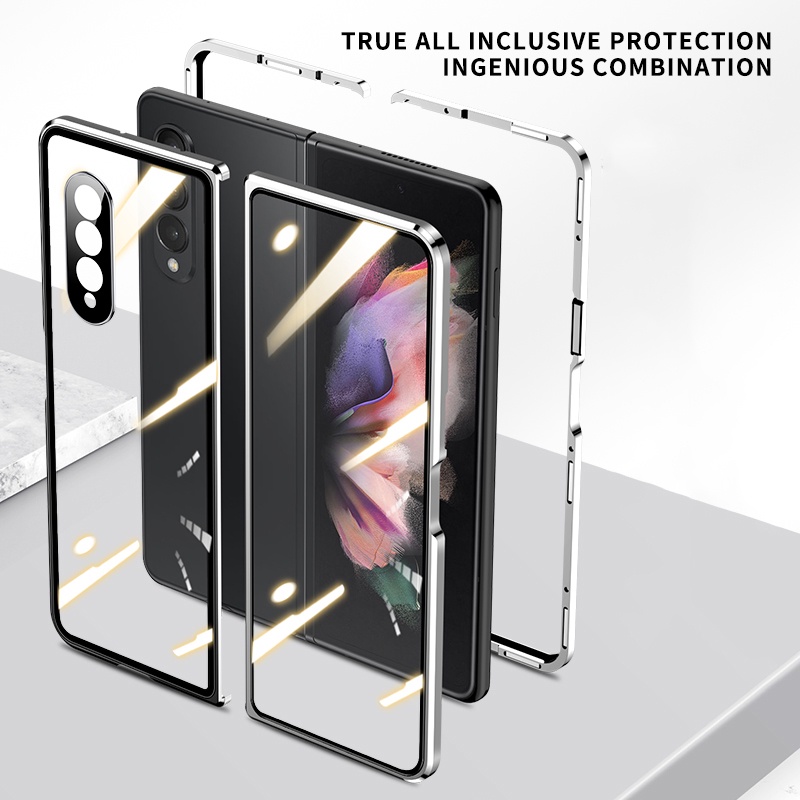 Metal Frame For Samsung Galaxy Z Fold 3 Case Tempered Glass Privacy ...