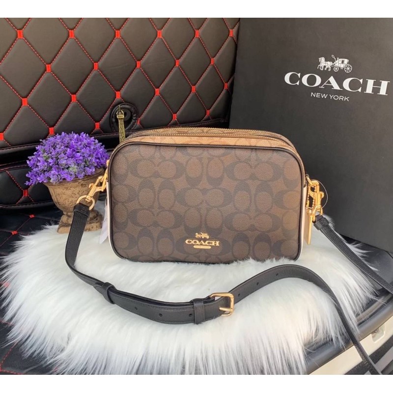 (ผ่อน0%) กระเป๋าสะพายข้าง กระเป๋าสะพายข้าง COACH C1767 JES CROSSBODY IN BLOCKED SIGNATURE CANVAS ...