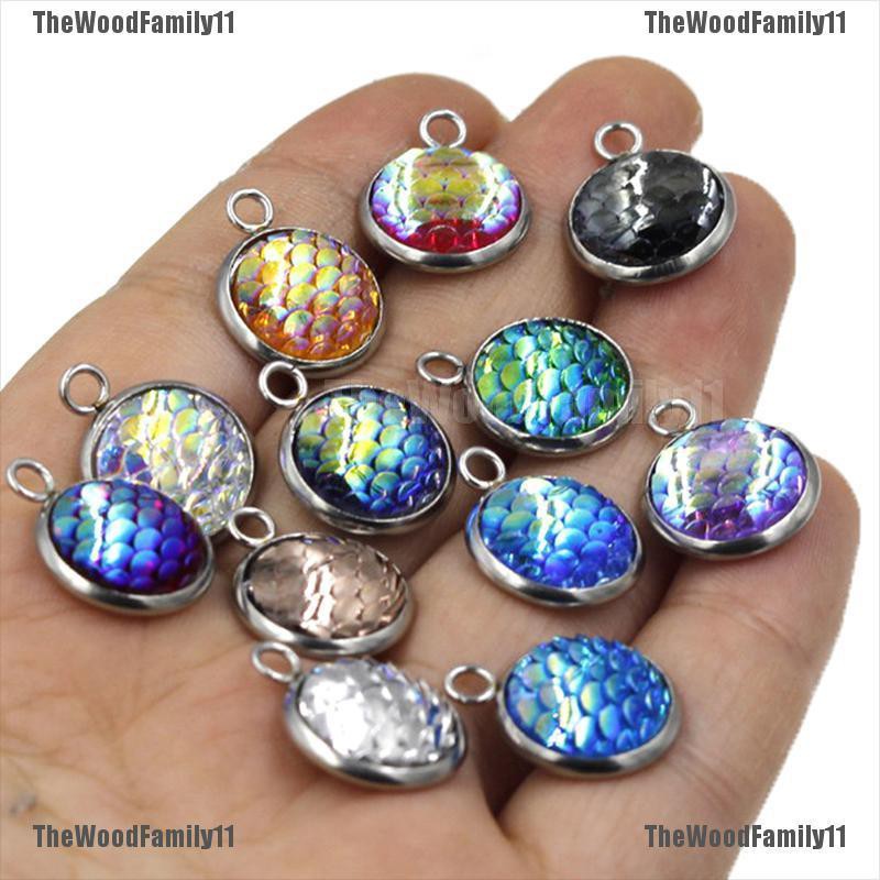 THF 5Pcs 12mm stainless steel mermaid fish scale charms round pendants ...