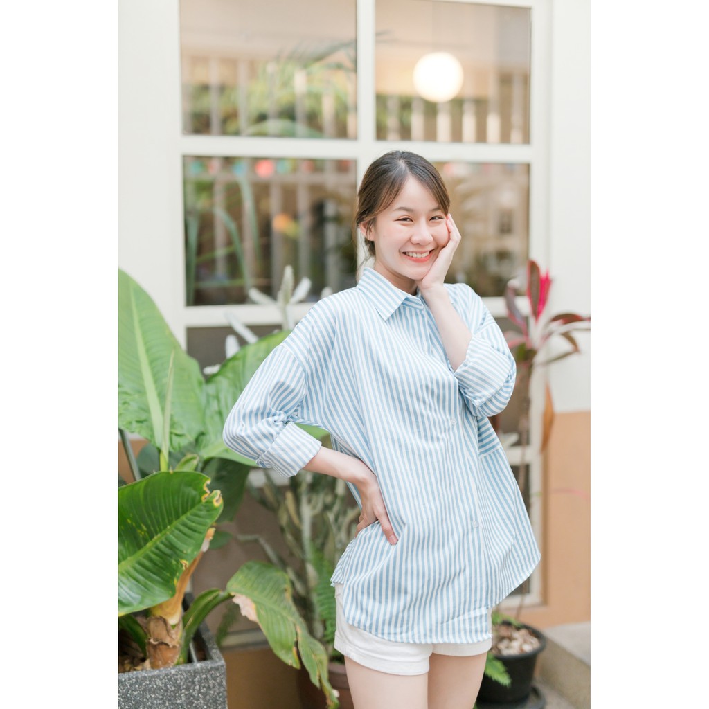 Numsha Brand เสื้อเชิ้ตกระเป๋าลายทาง NB19186 - numsha_brand - ThaiPick