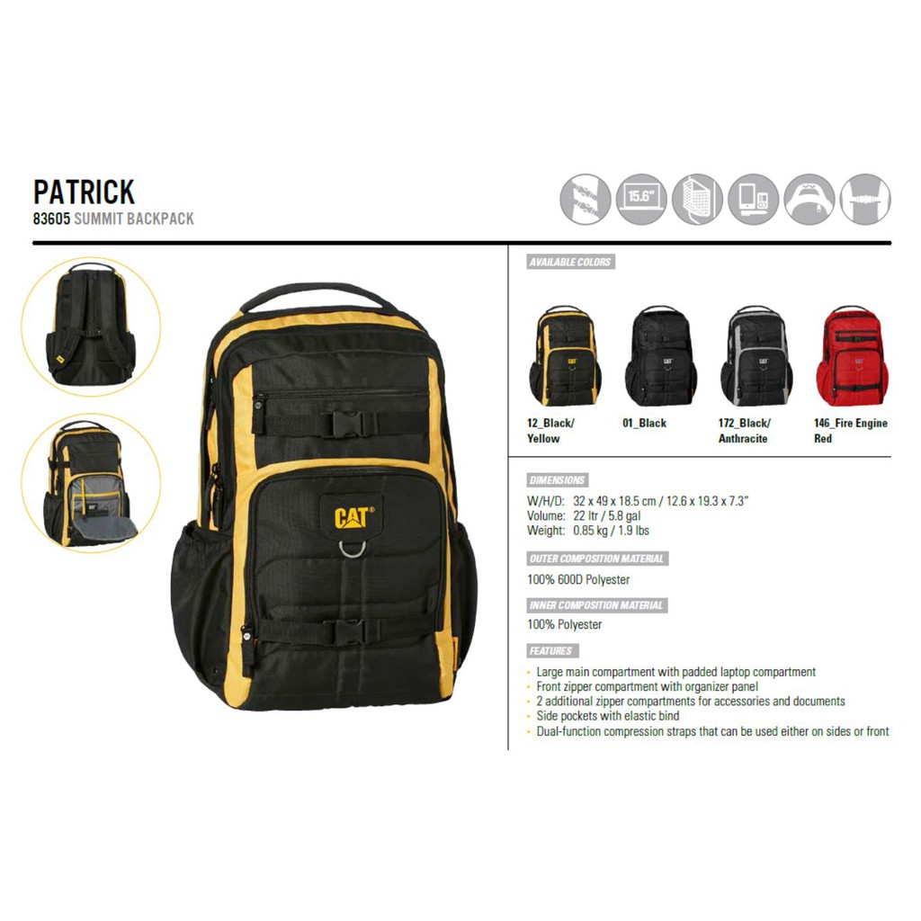 CAT Bags PATRICK 83605-01 SUMMIT BACKPACK Caterpillar bags ...