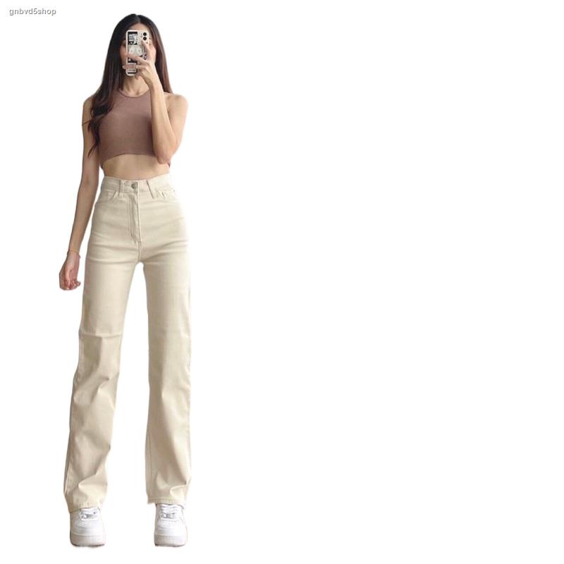 V-JEANSป้ายX Xกางเกงยีนส์เอวสูง ยีนส์ กางเกงยีนส์ทรงกระบอก - vjeans - ThaiPick