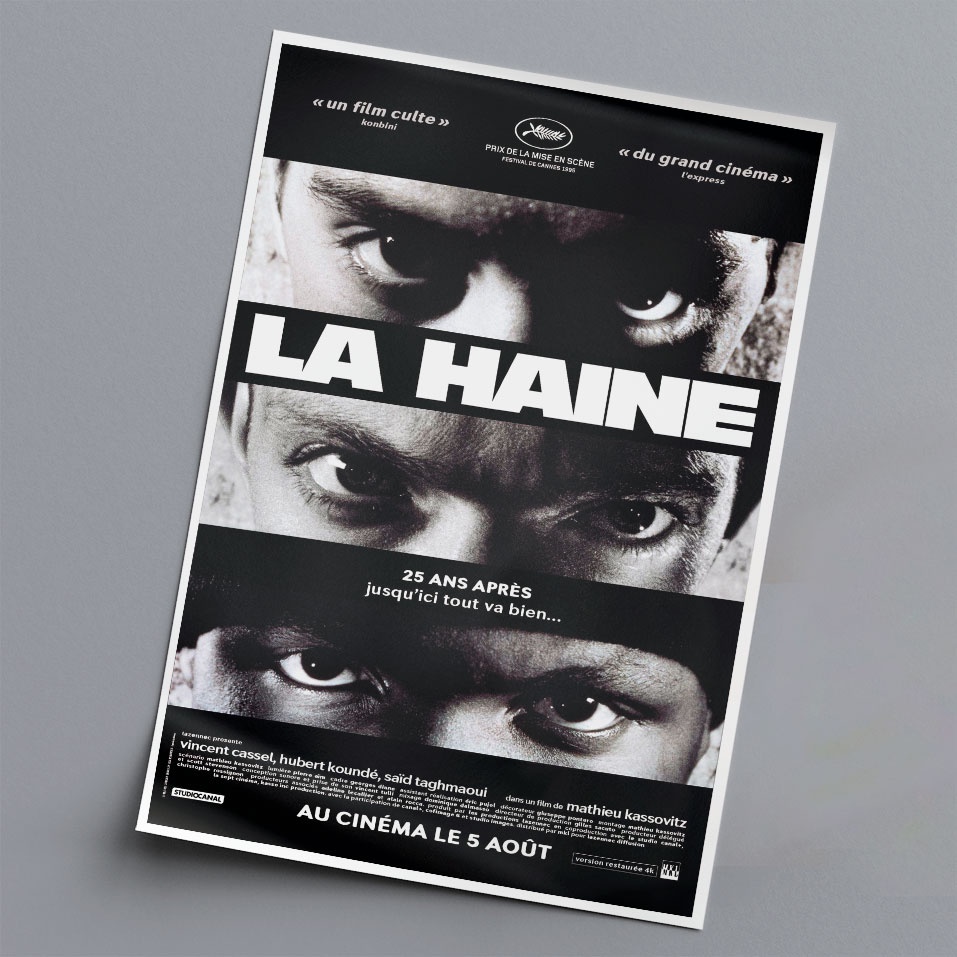La Haine Poster 1995 HATE หนังขาวดำ by Mathieu Kassovitz หนังดีรางวัล ...