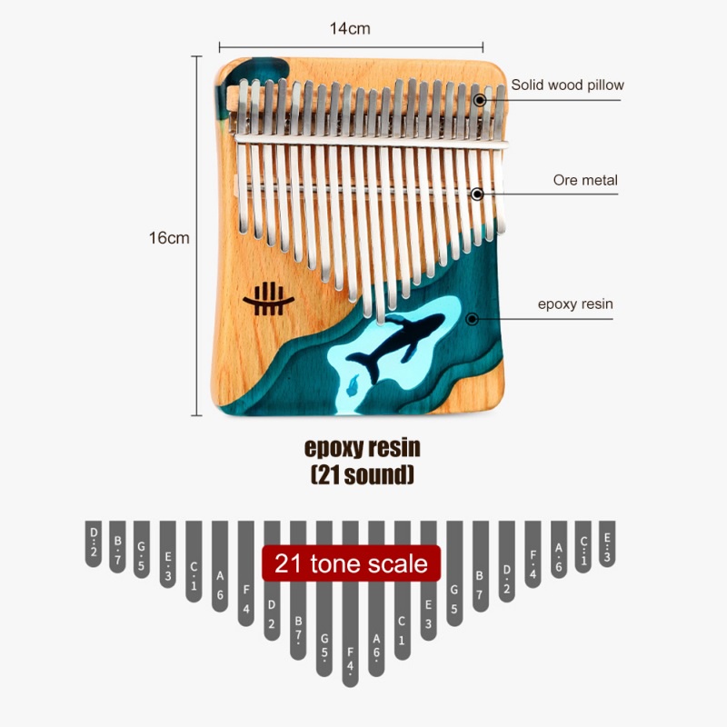 New 21 Keys Kalimba Epoxy Resin Thumb Piano Blue Ocean Whale Dolphin ...