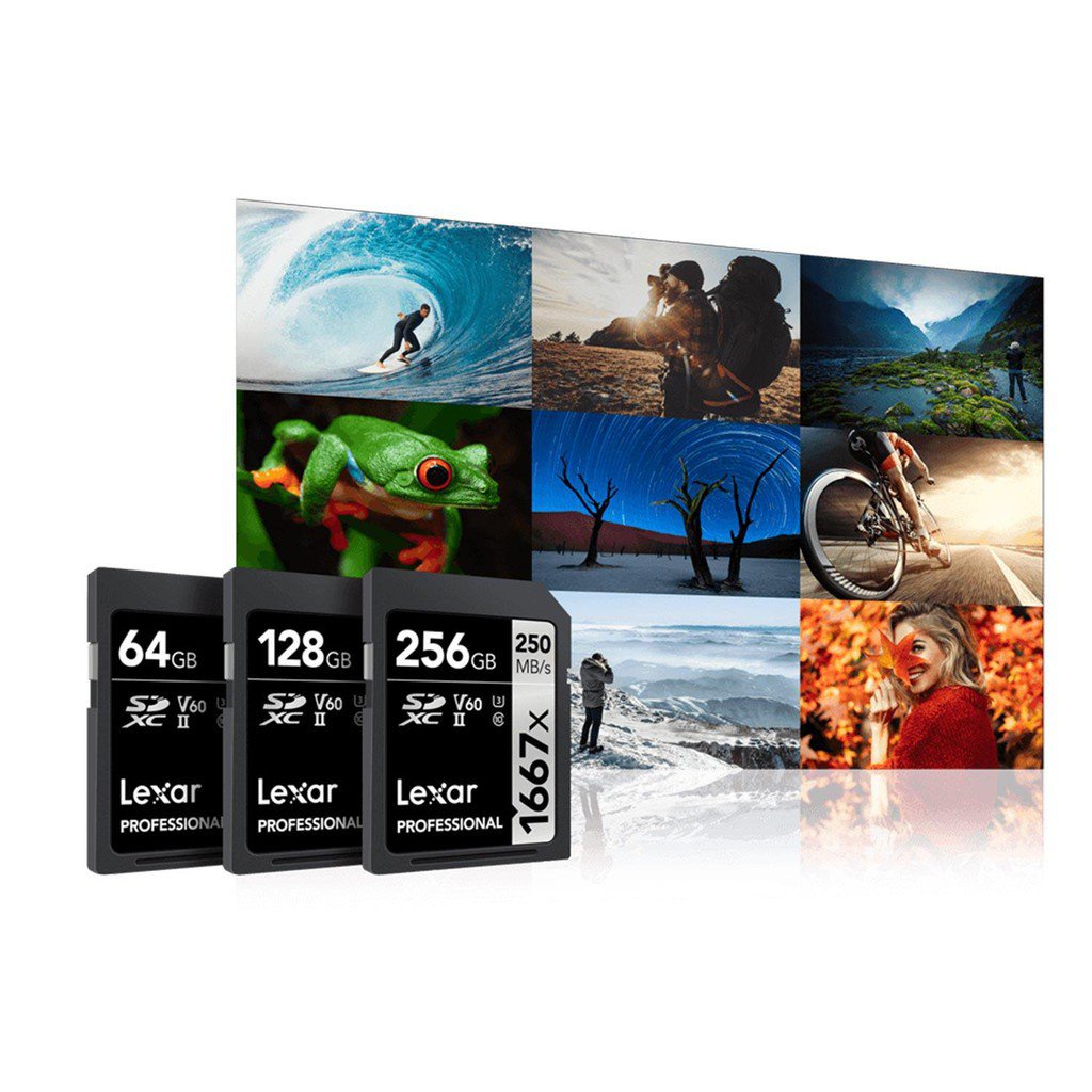 Lexar 64GB Professional 1667 x SDXC UHS-II U3 V60 250 120 MBs Memory ...
