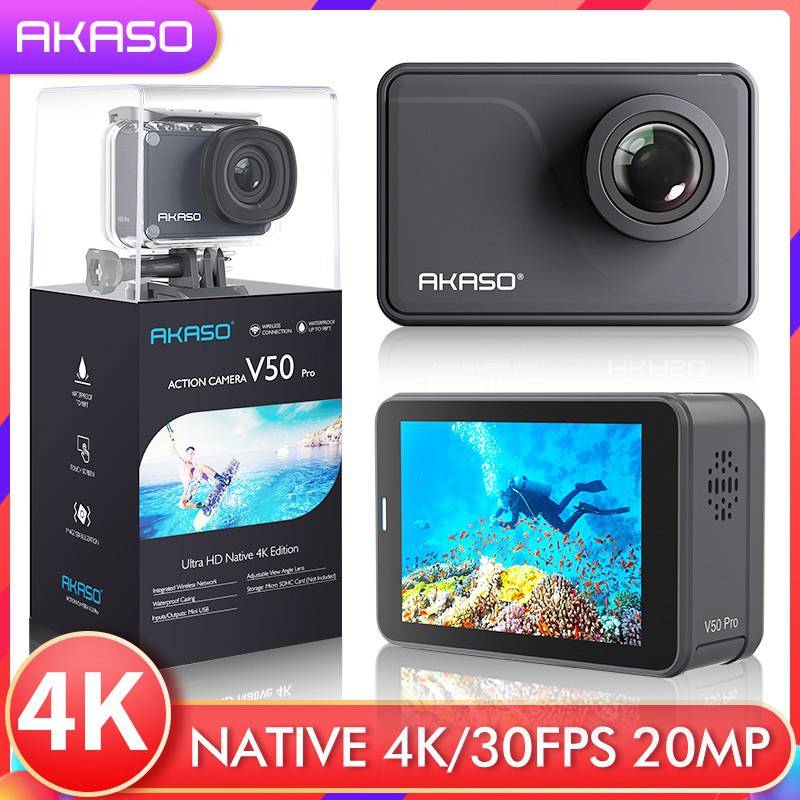 AKASO V50 Pro พื้นเมือง 4K / 30 เฟรม 20MP WiFi Action Camera พร้อมหน้า ...