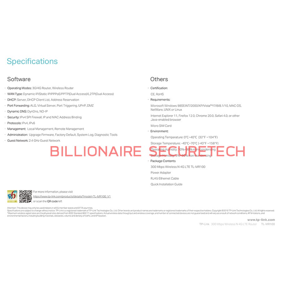 TP-LINK TL-MR100 300 Mbps Wireless N 4G LTE Router ประกัน SYNNEX BY BILLIONAIRE SECURETECH ...