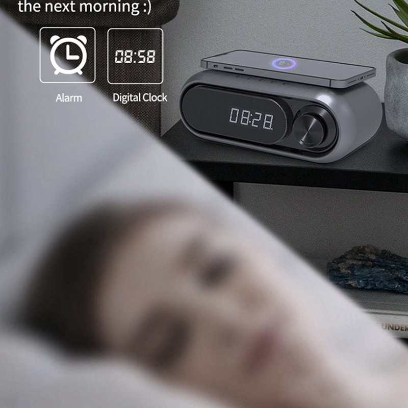 Bedside Radio with Alarm Clock Wireless Charging LED Clock Alarm Clock ...