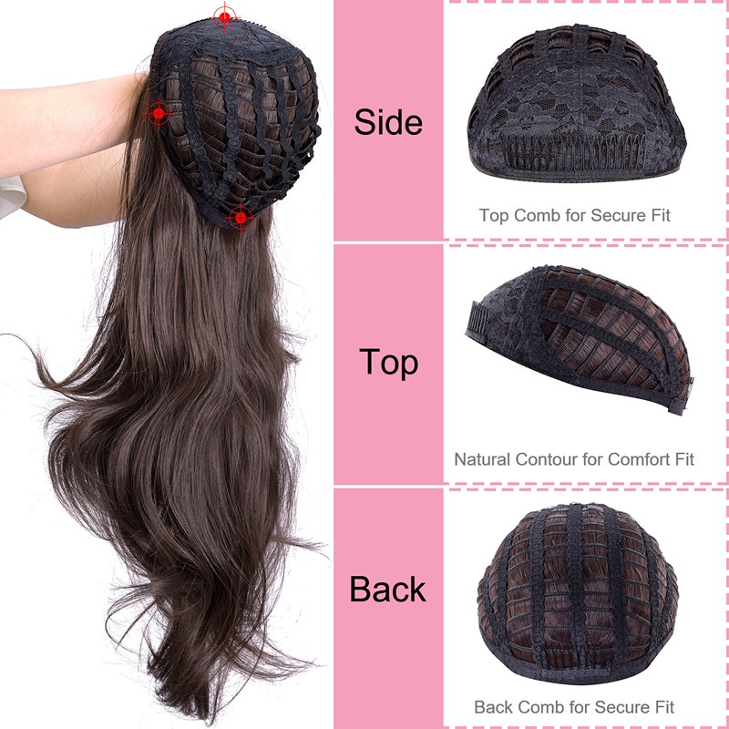 DinDong 24quot Synthetic Wave 34 Ladies Half Wig Hair Wavy Wigs with ...