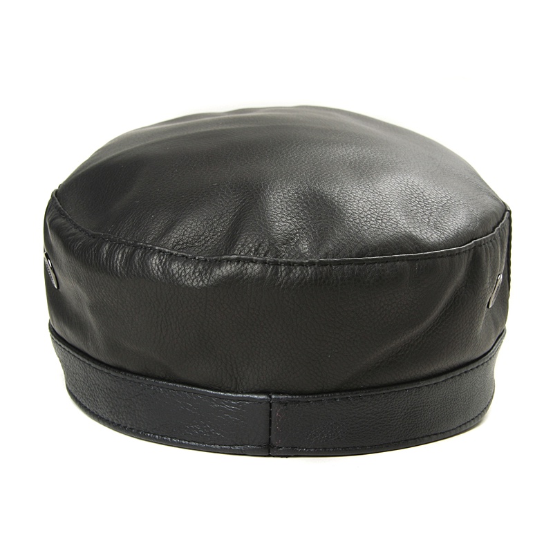 Leather Men39s Flat Top Military Hat Cowhide New Warm Leather Caps For ...