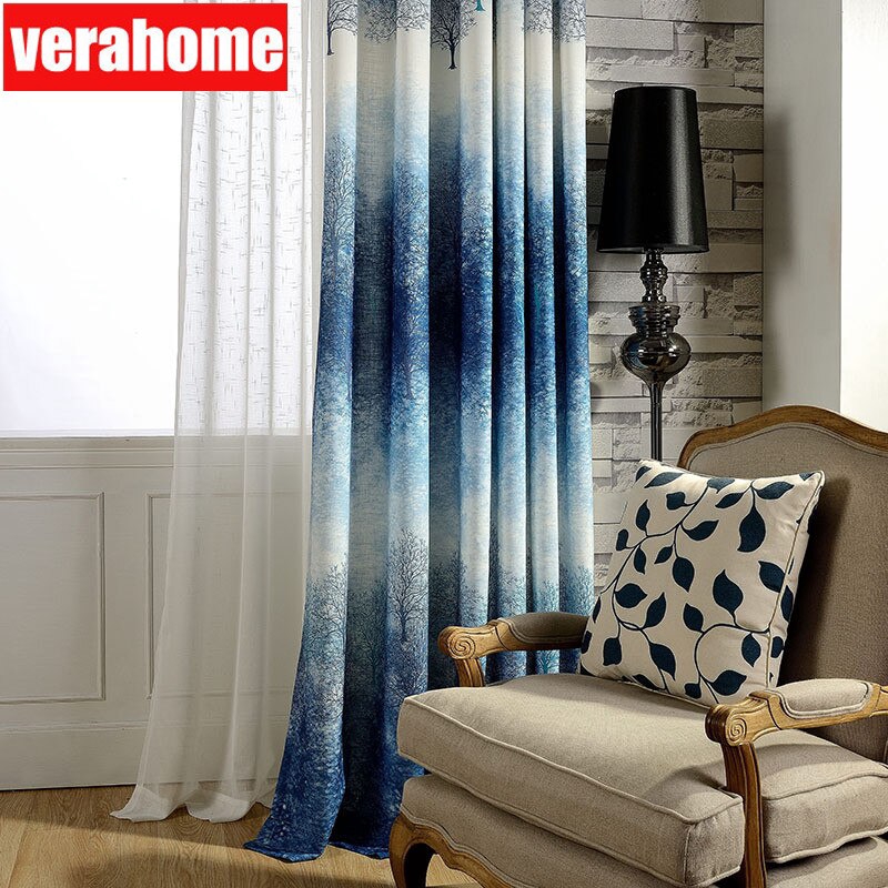 Langsir Gradient Purple Blue Fabric Blackout Curtains for Living Room ...