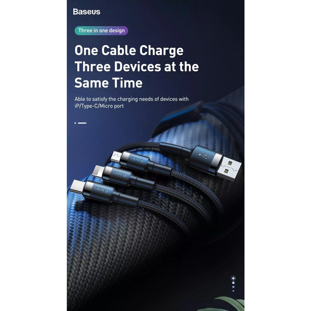 Baseus 3 in 1 USB To Type-C Micro USB iPhone Charger Data Cable 1.2M ...