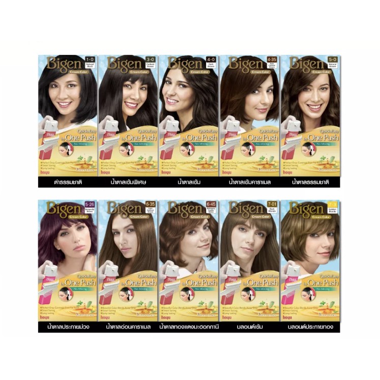 ครีมย้อมผม ครีมเปลี่ยนสีผม ครีมปิดผมขาว บีเง็น Bigen One Push Hair ...