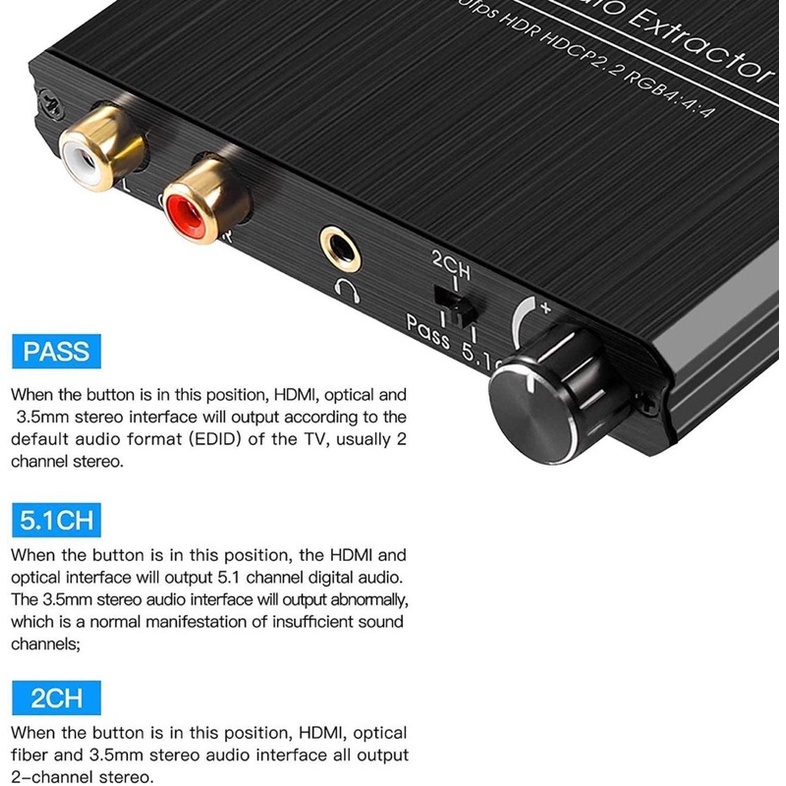 4K60Hz HDMI 2.0 Audio Extractor สนับสนุน RL เอาต์พุต Volume Control YUV ...