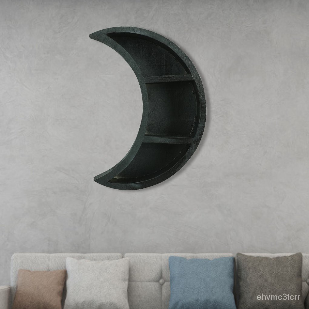 1pc Storage Shelf Rustic Wooden Moon Shape Living Room Kitchen Bathroom ...