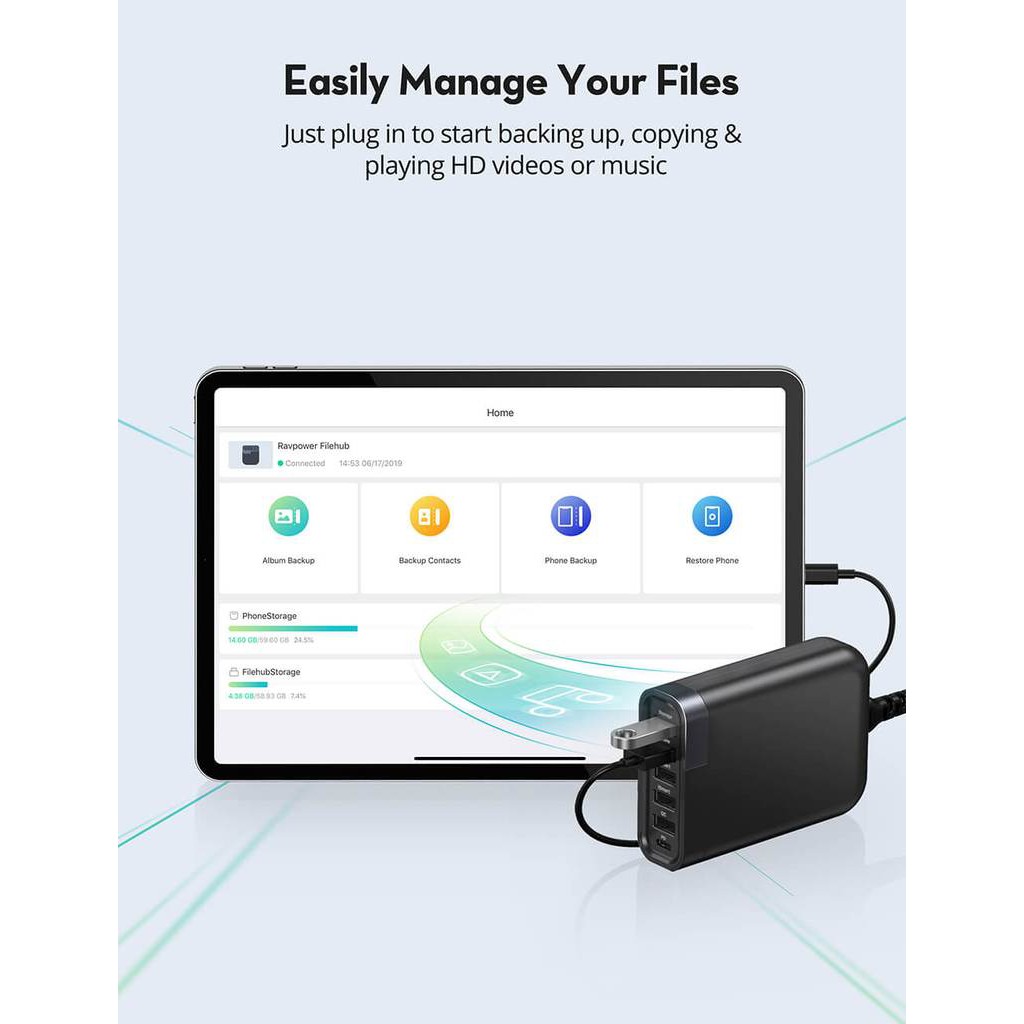 RAVPower Filehub 60W USB-C Charger with 6-Port - groov.asia - ThaiPick