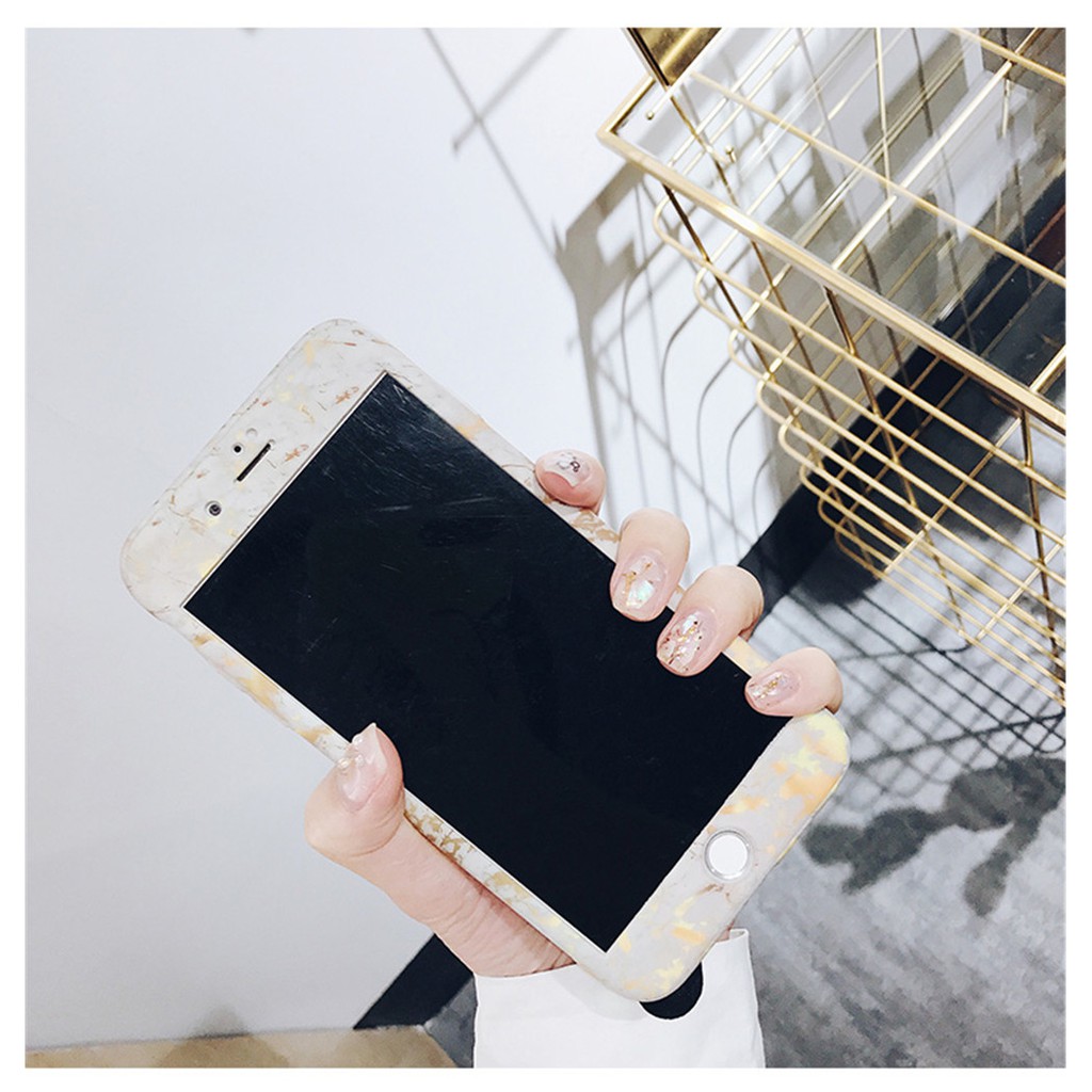Full Body iPhone XS 5 5S SE 6 6S 7 8 Plus Marble Stone Glass 360 Degree ...