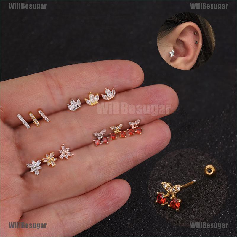 WillBesugar Stainless Steel Crystal Cherry Ear Helix Cartilage Body ...