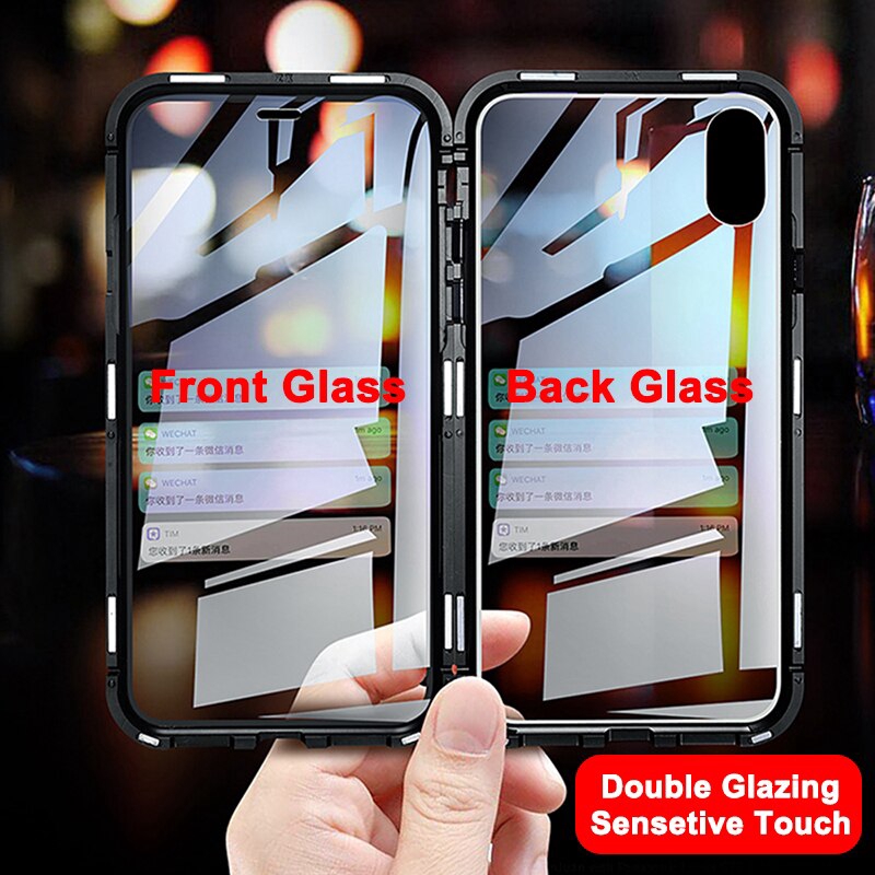 360 Full Protection Double Sided Glass Magnetic Adsorption Metal Case