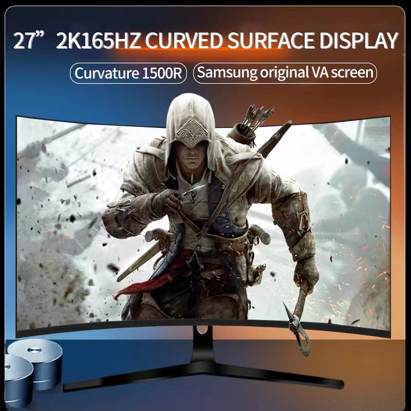 27 Inch Monitor 2560x1440 or 1920 x 1080 Resolution Curved Display VA ...