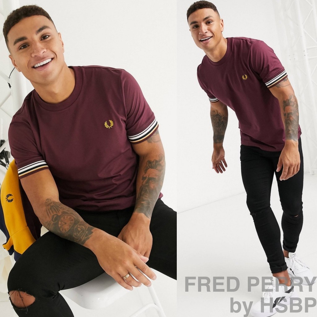 Fred Perry Pique T Shirt Col Black และ Gunmetal (AW22 รุ่นใหม่ ตัวเสื้อ ...