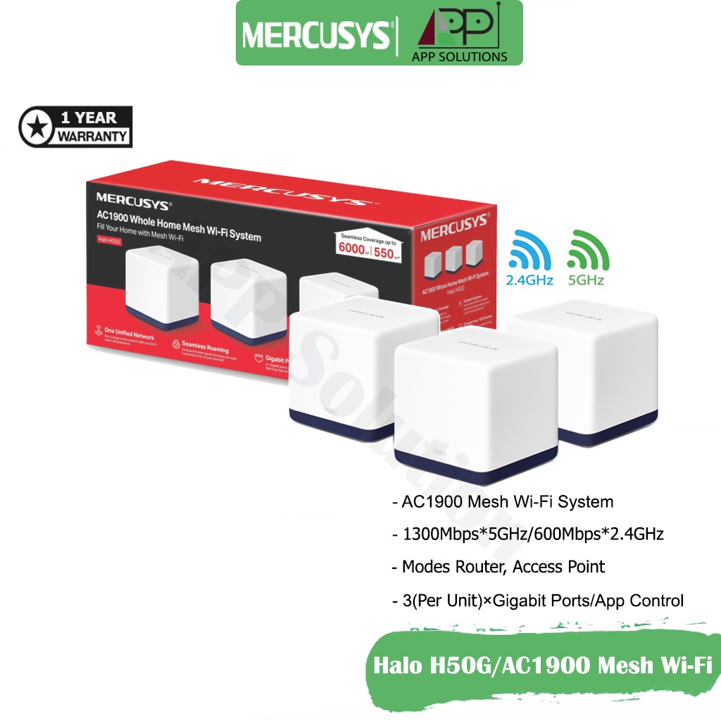 Mercusys Router Mesh Wi-Fi AC1900(Gigabit Port) รุ่นHalo H50G(1แพ็ค3ตัว ...