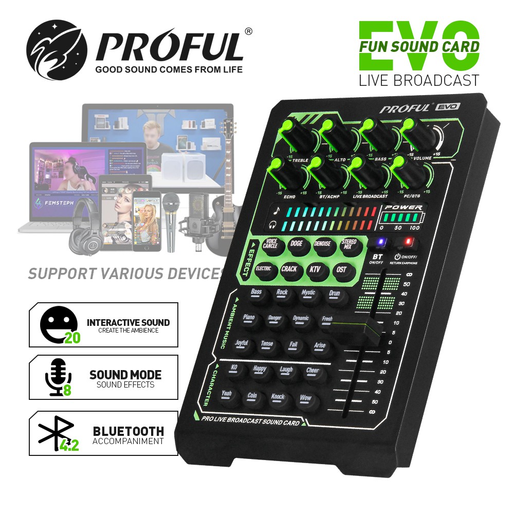V8 Sound Card upgrade EVO Audio Mixer USB Headset Microphone Webcast ...