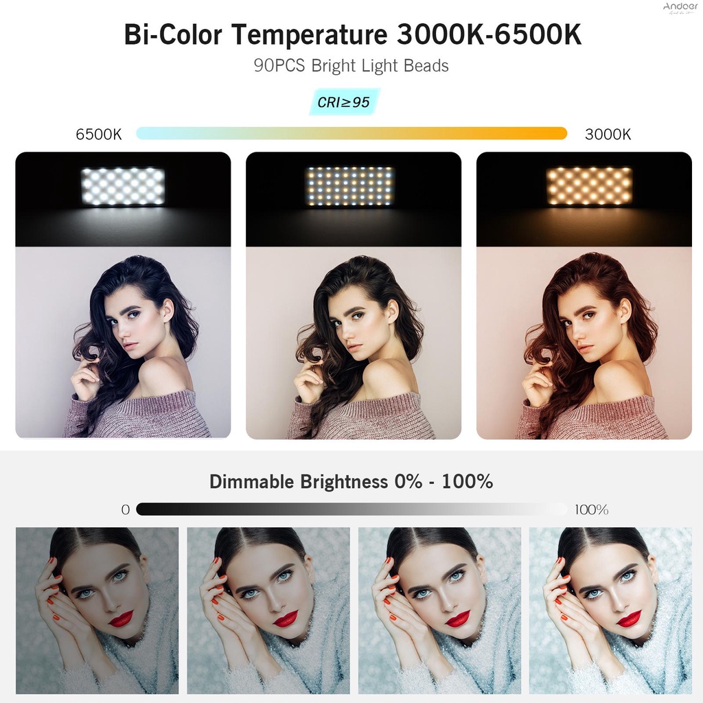 Andoer MFL-02 ไฟ LED RGB 5W อเนกประสงค์ หรี่แสงได้ 3000K-6500K CRI95 90 ...