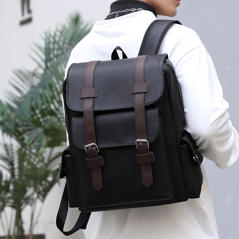 BGNWXY Korean Version College Style PU Soft Leather Backpack Large ...