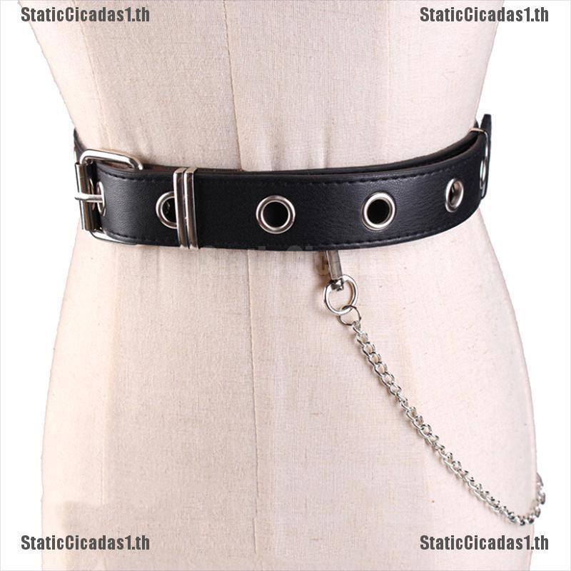 [Static] Women Punk Chain Belt Adjustable Black Single Eyelet Grommet ...