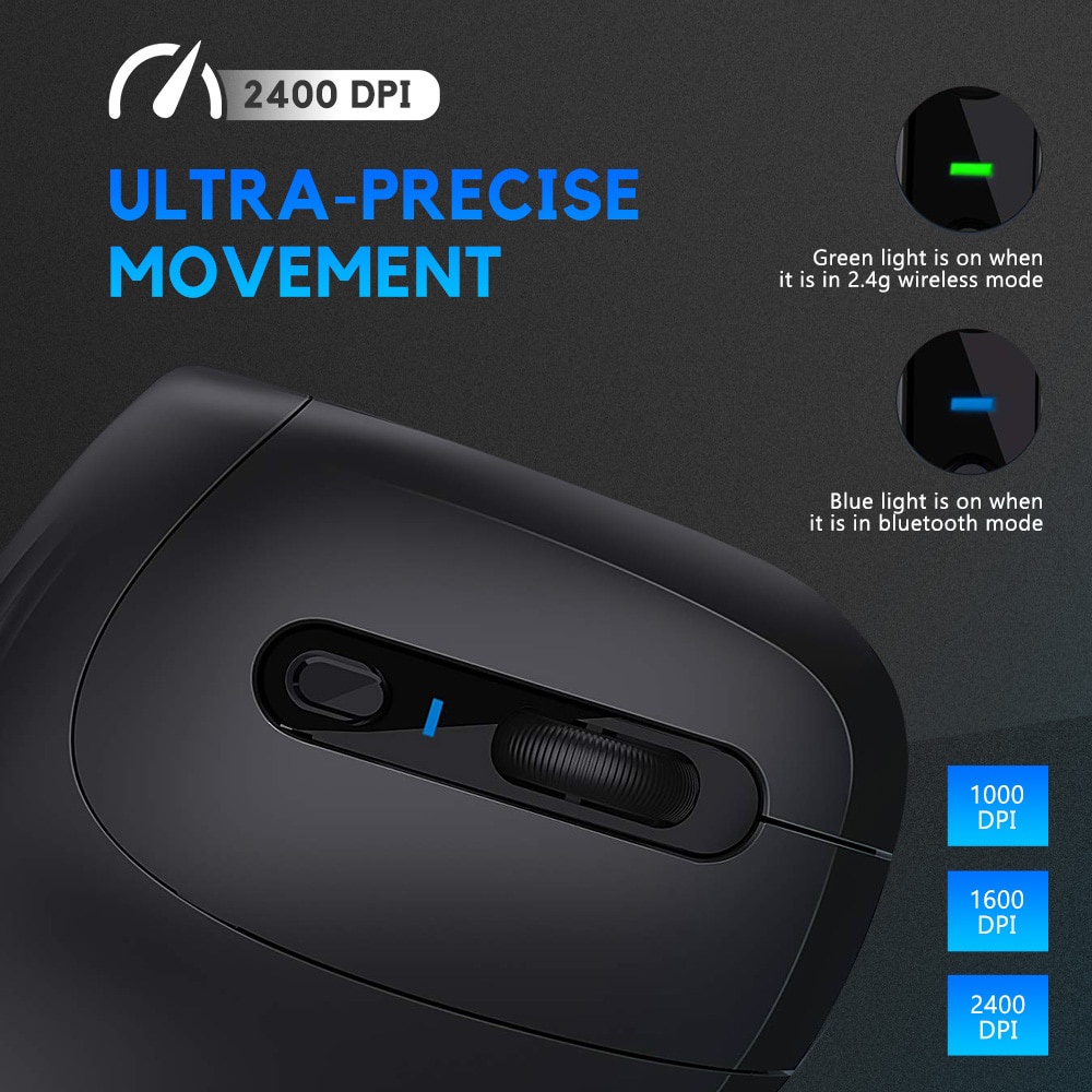 DAREU Bluetooth USB Dual Mode Vertical Wireless Mouse Ergonomic Skin ...