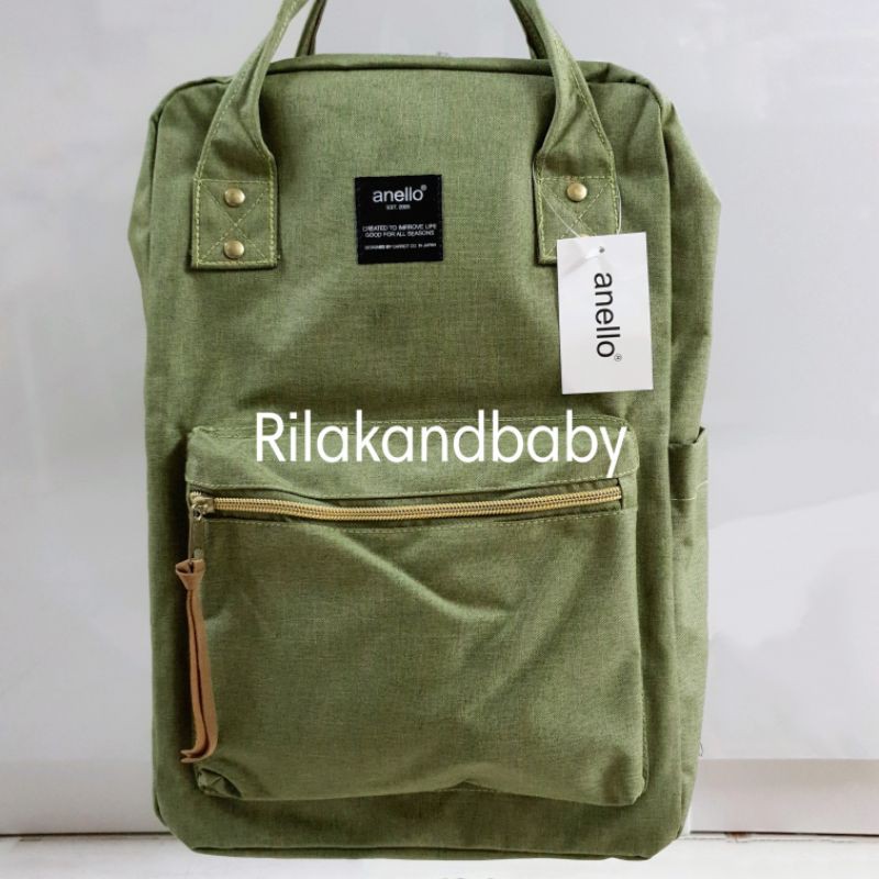 NEWกระเป๋าเป้ Anello รุ่น Regular Canvas Square Backpack สีเขียว ...