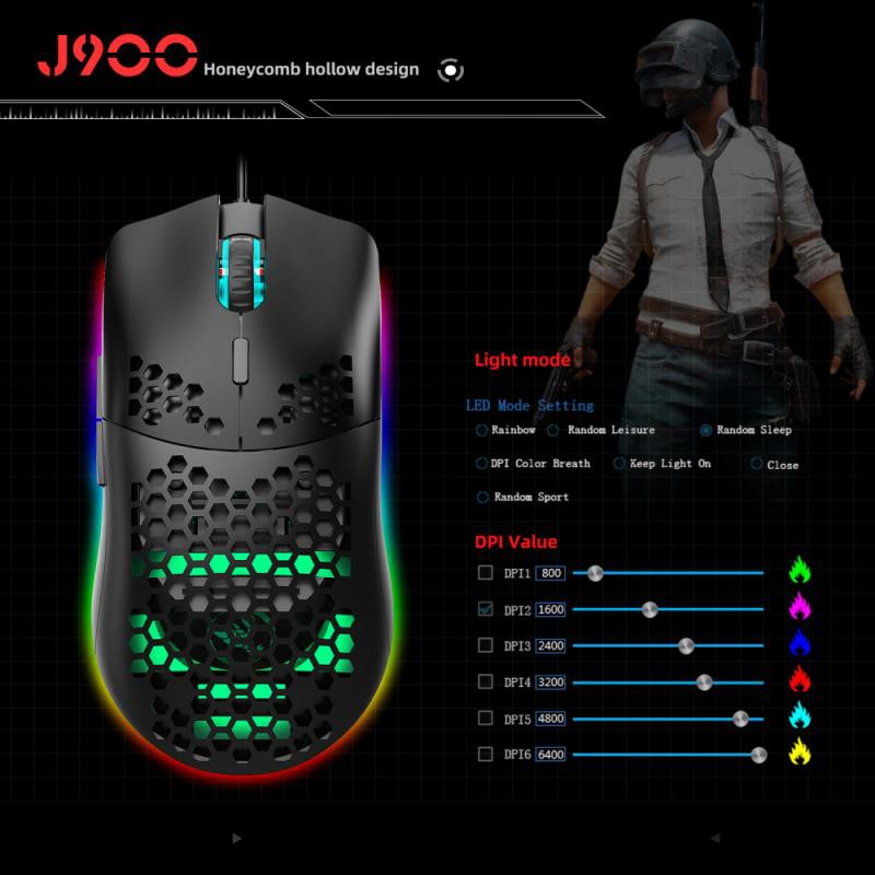 เมาส์ HXSJ J900 USB Wired Gaming Mouse With RGB Light Gamer Mouses With ...