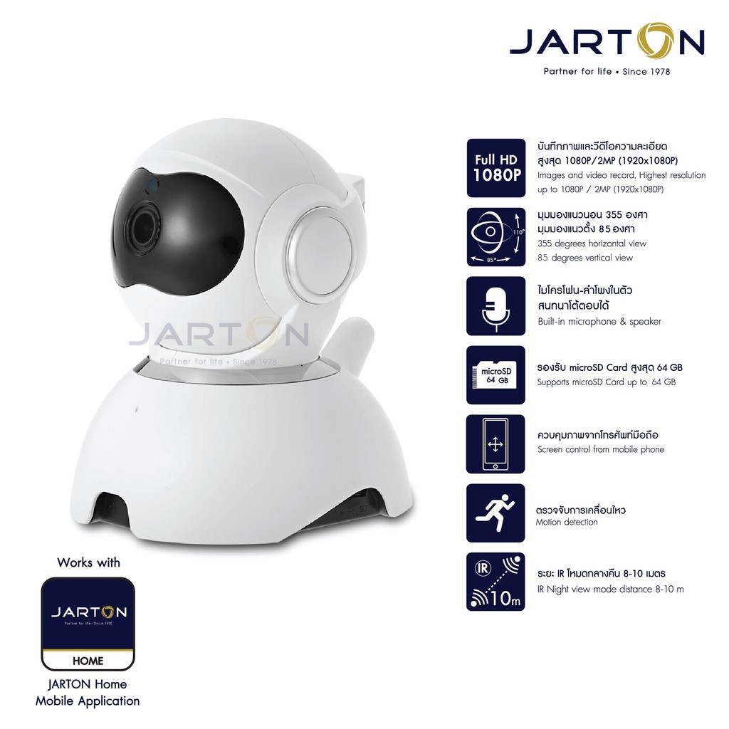 Smart Camera JARTON กล้องวงจรปิดอัจฉริยะ(Exclusive Model) ความละเอียด ...