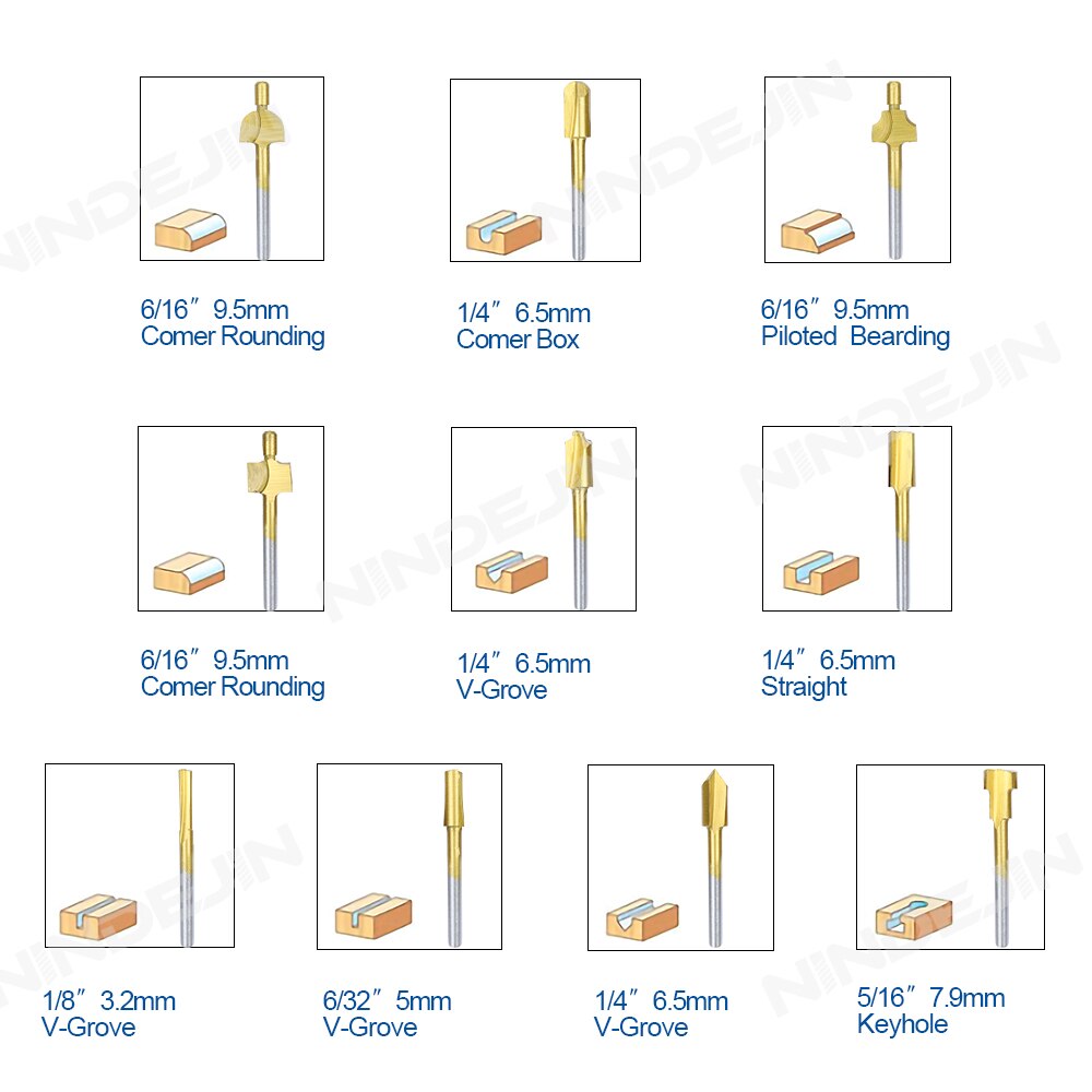 (Ready Stock)NINDEJIN 10pcs HSS Router Bits Wood Cutter Milling Fits ...