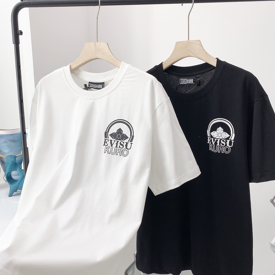 EVISU KURO TEE Printing Men's Fashion Casual Round Neck Short Sleeve T-shirt Pure Cotton M-2XL ...