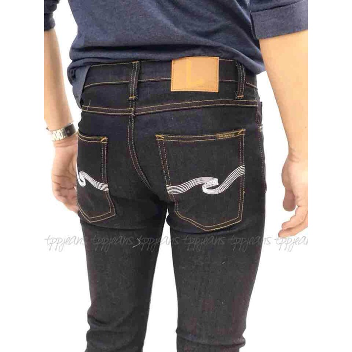 ND GT Slim-fit Denim Stetch กางเกงยีนส์ชาย ทรงกระบอกเล็กกึ่งเดฟด้ายขาว ...