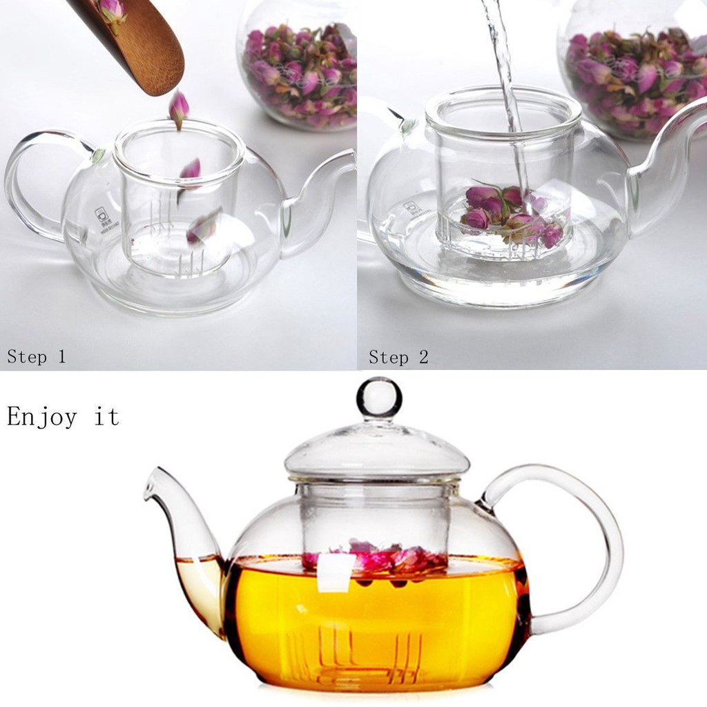 Heat Resistant Glass Tea Pot Set Flower Teapot With Infuser TKBN ...