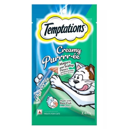 Temptations ขนมแมวเลีย ครีมมี่ เพอเร่ รสมากุโระและสแกลลอป(12กรัมx4ซอง ...