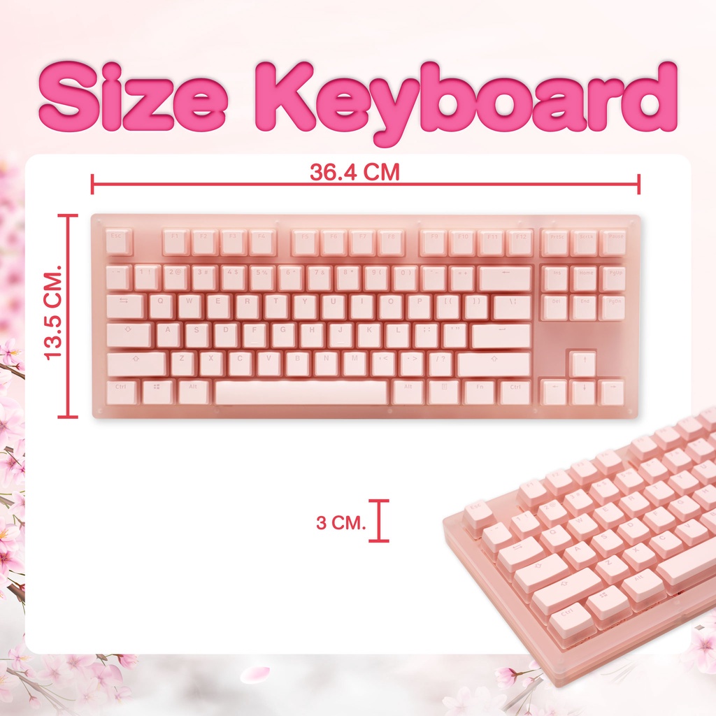 คีย์บอร์ด AKKO รุ่น Sakura Jelly RGB TKL 87% เคสอะคริลิค สีชมพู Gateron ...