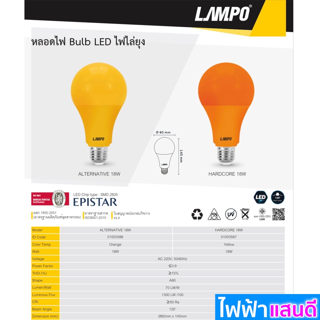 หลอดไล่ยุง 18W Lampo คุณภาพ มอก. 20W Zeberg หลอดไฟled หลอดไล่แมลง anti ...