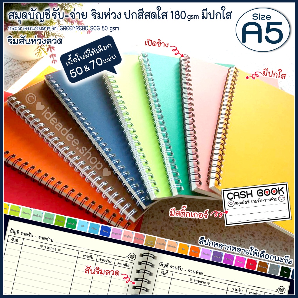 สมุดบัญชี รับ-จ่ายA5แนวตั้งเปิดข้าง มี 5070 แผ่นสันห่วงลวดปกหลากสี ...